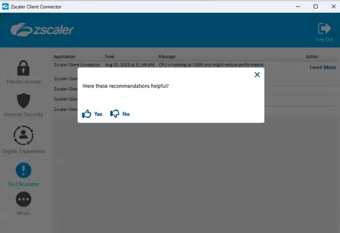 Zscaler Client Connectorのセルフ サービス通知 | Zscaler