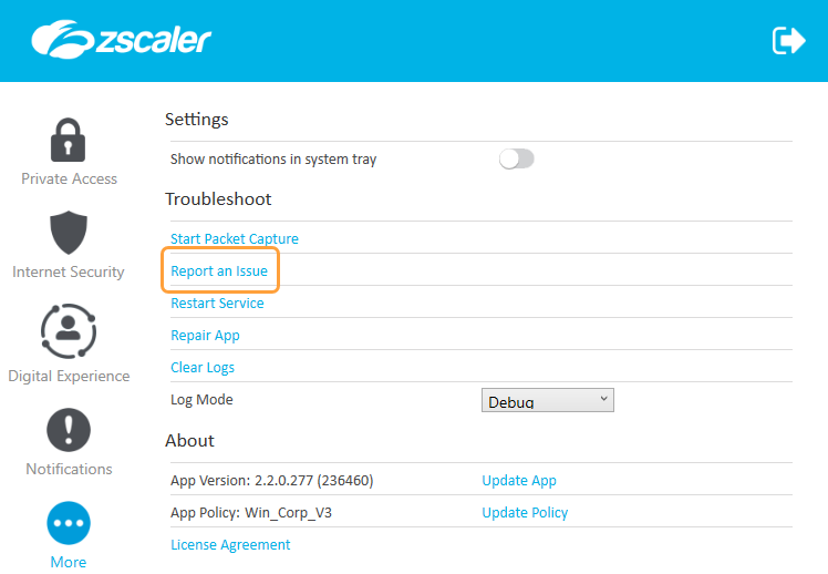 Reporting an Issue with Zscaler Client Connector | Zscaler