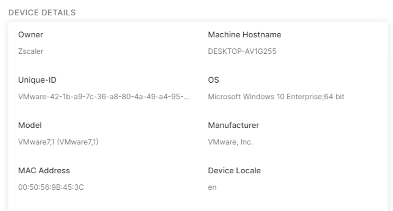 Viewing Device Fingerprint Information for a Partner Device | Zscaler