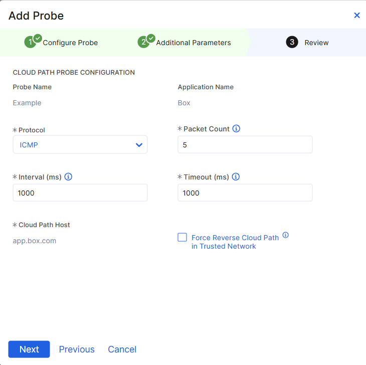 Cloud Path Probe Configuration Fields