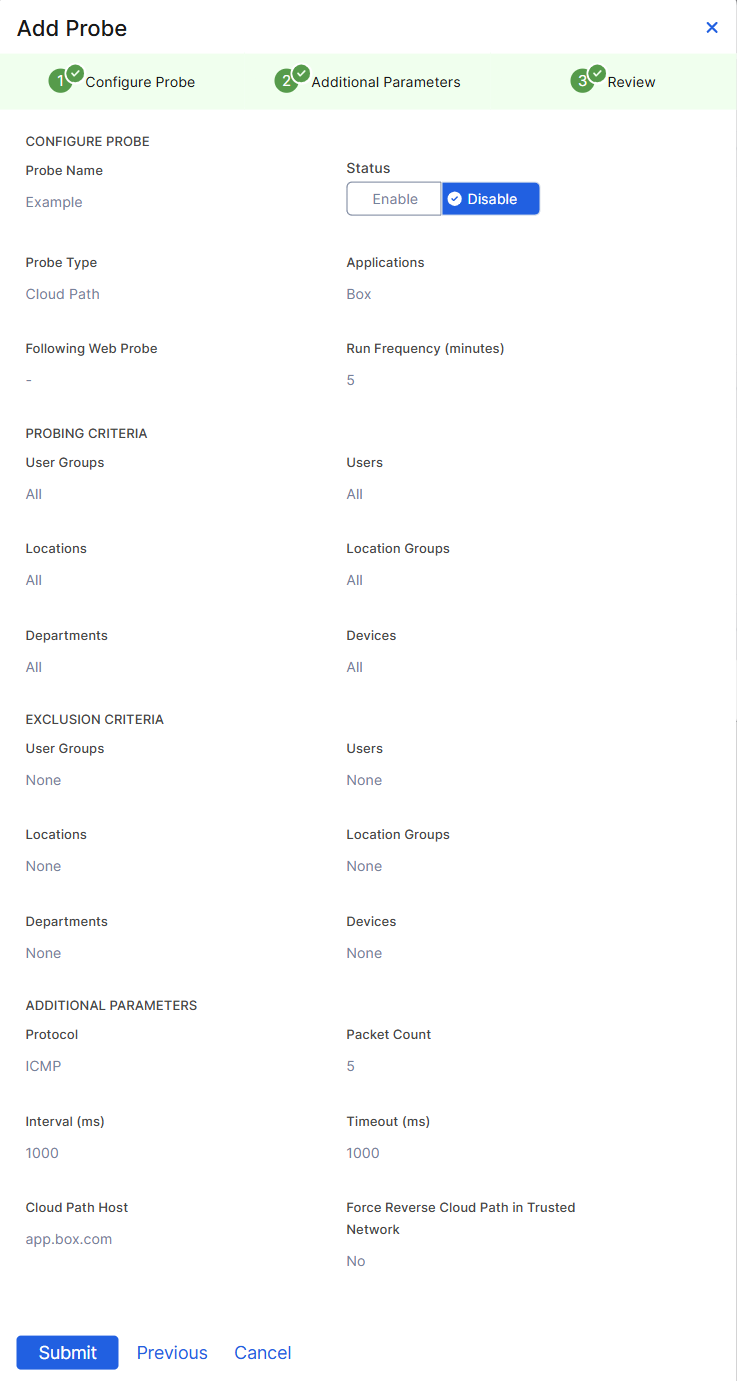 Review probe configuration