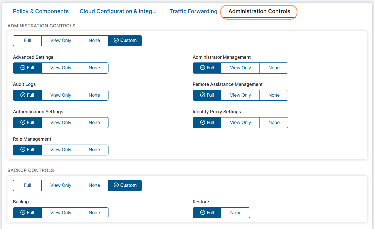 Administration Controls section in the Add API Role window