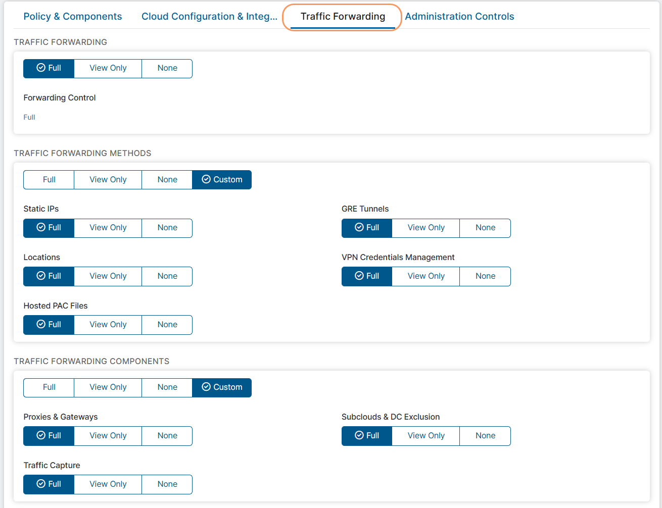 Traffic Forwarding section in the Add API Role window