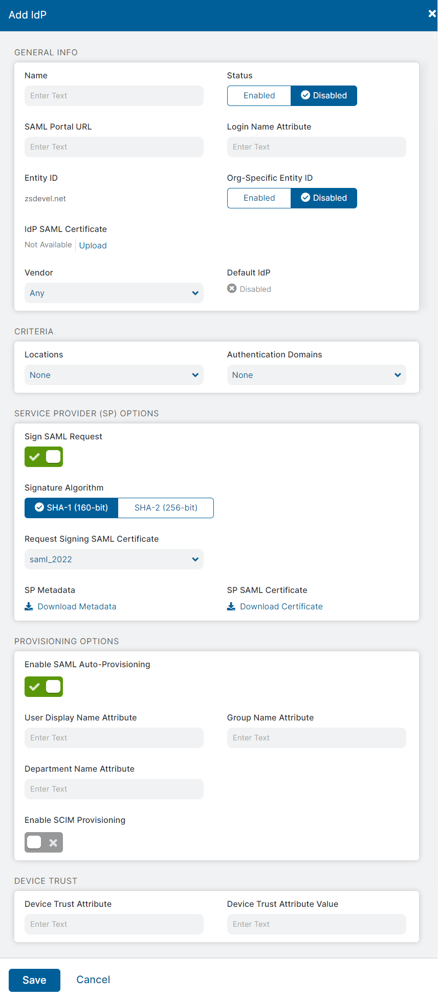 Adding Identity Providers | Zscaler