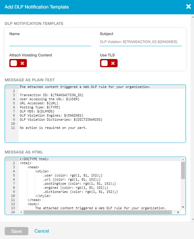 Configuring DLP Notification Templates | Zscaler