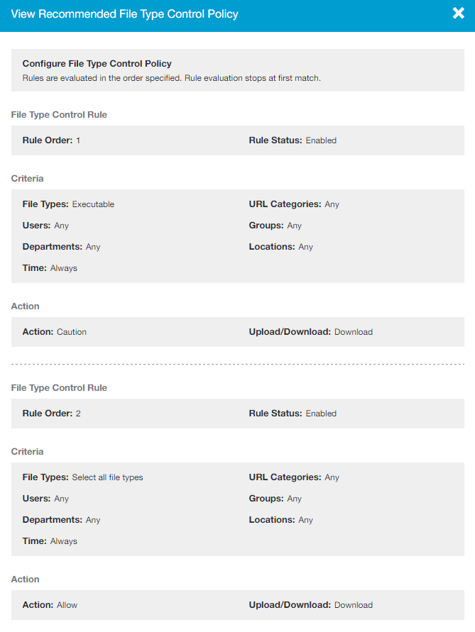 Recommended File Type Control Policy | Zscaler