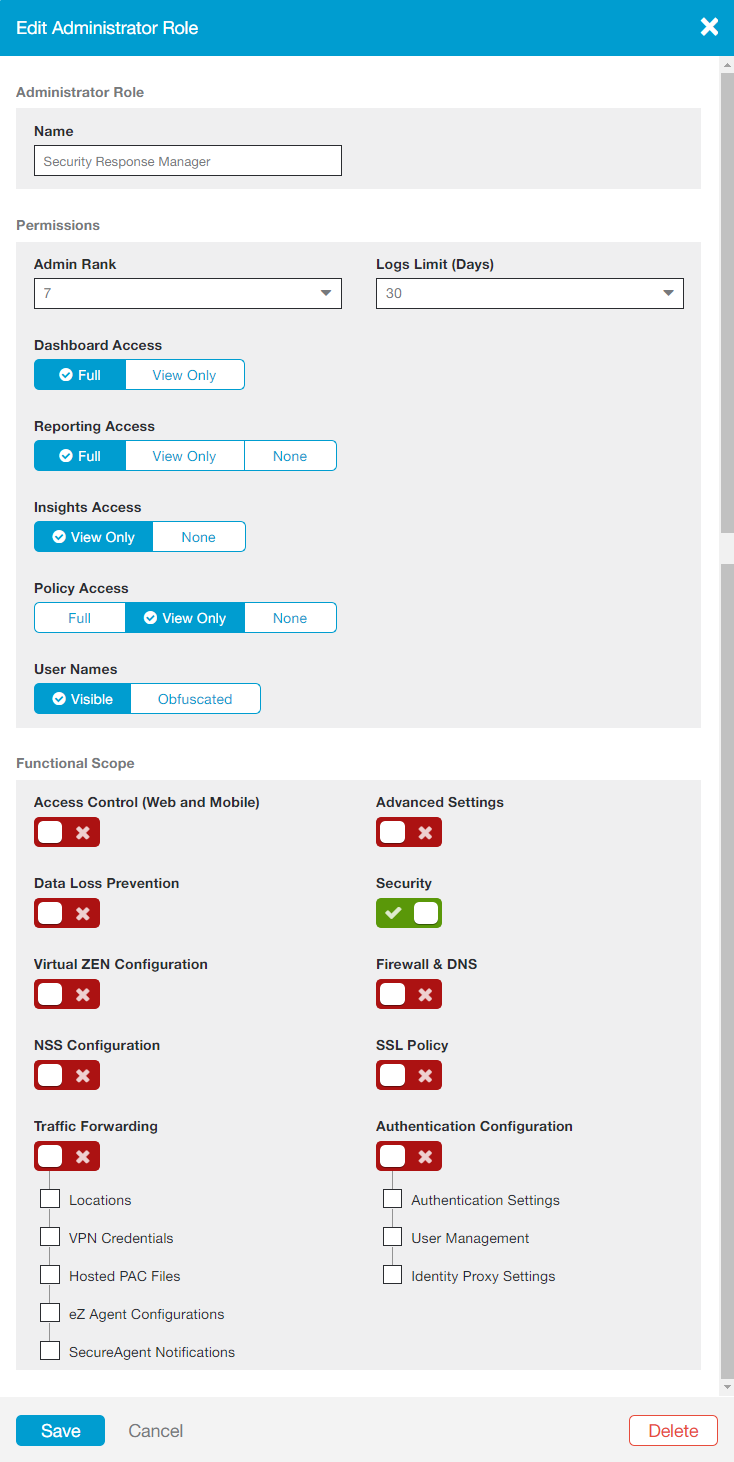 Examples of Role-based Administration | Zscaler