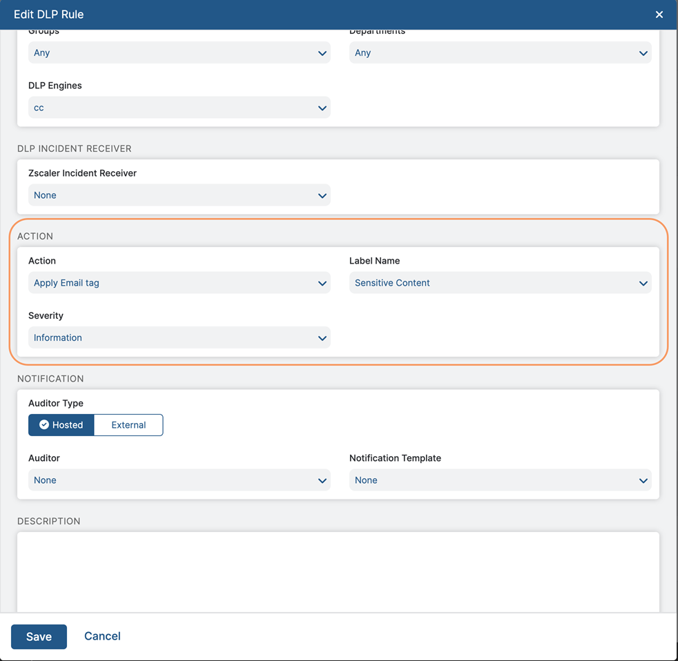 Emailラベルの追加 | Zscaler