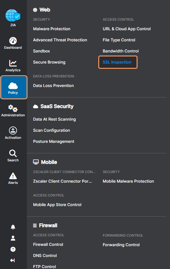 Navigating to SSL Inspection