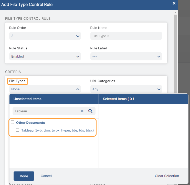 Tableau File Type Control Policy File Types