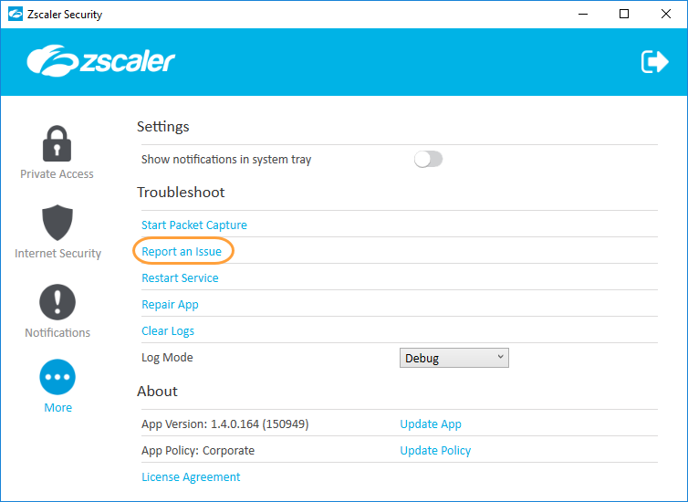 Reporting an Issue with the Zscaler App (Windows) | Zscaler