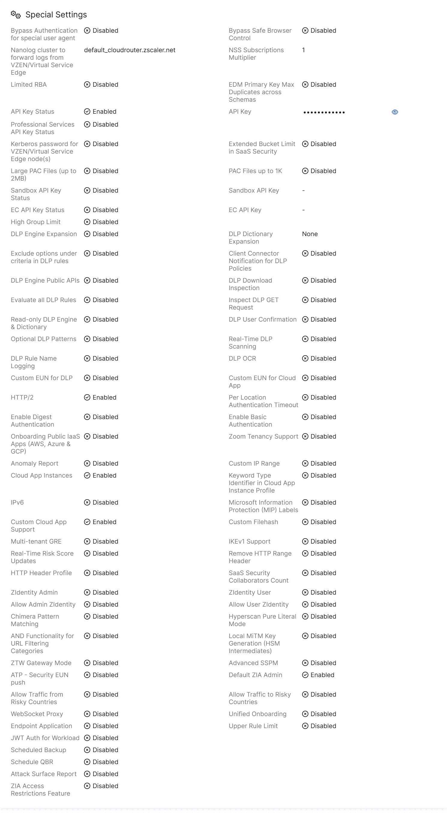 Viewing a tenant's special settings information