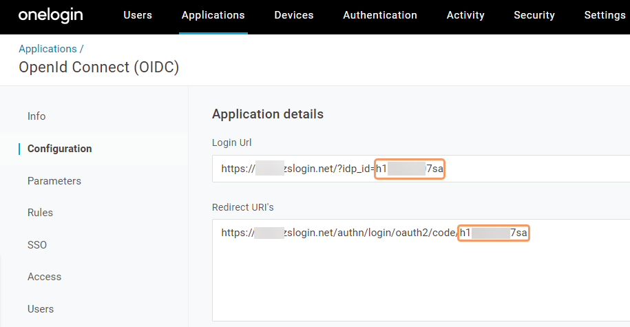 Application Details Page in OneLogin Portal