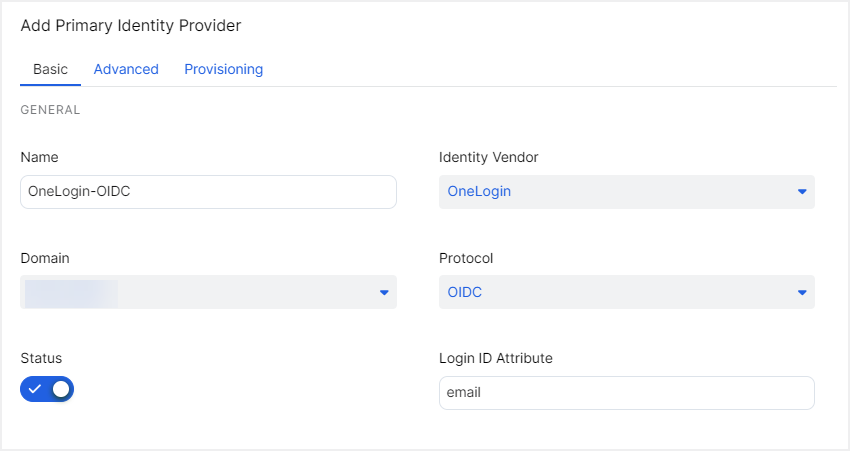 Add Primary Identity Provider Window