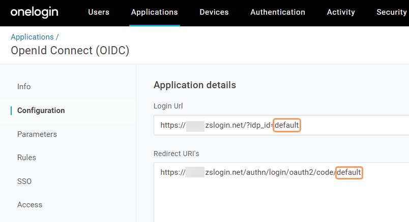 Application Details Page in OneLogin