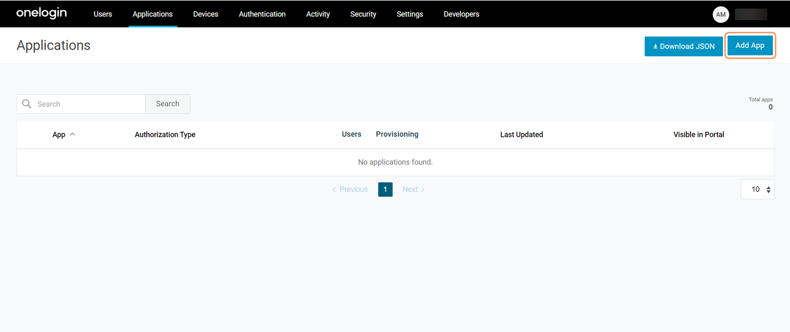 Application Page in OneLogin Portal