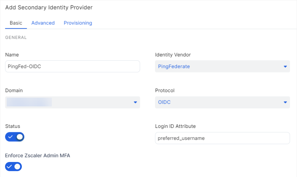 Add Primary Identity Provider window