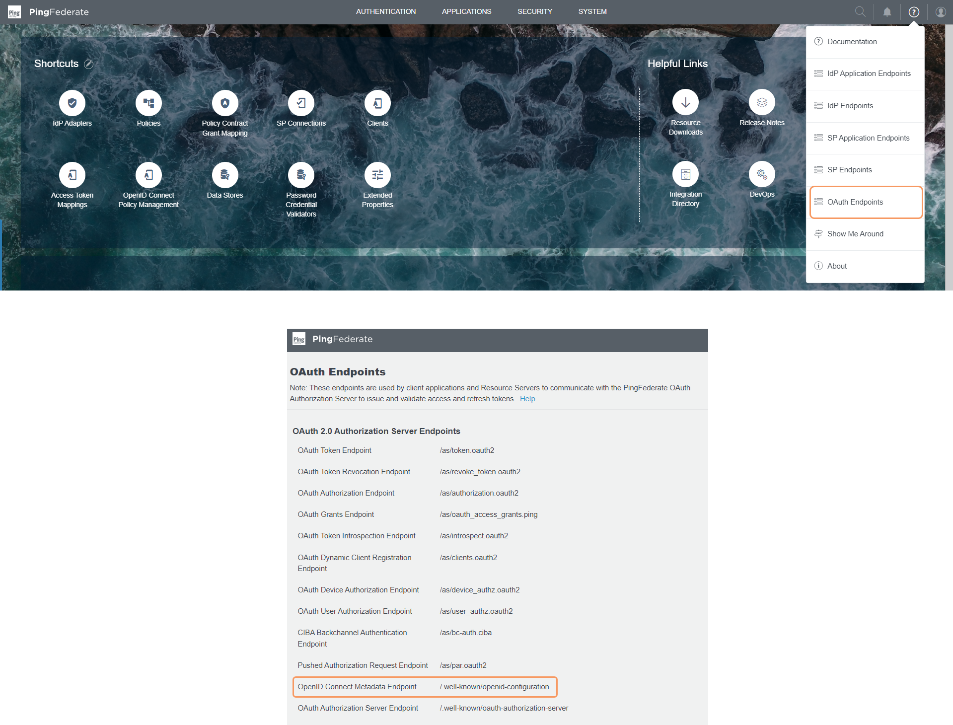 Well-Known URL Path in PingFederate Admin Console