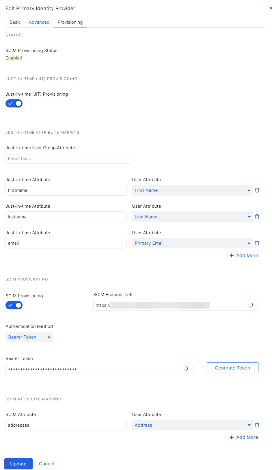 Provisioning Tab in Edit Primary Identity Provider window