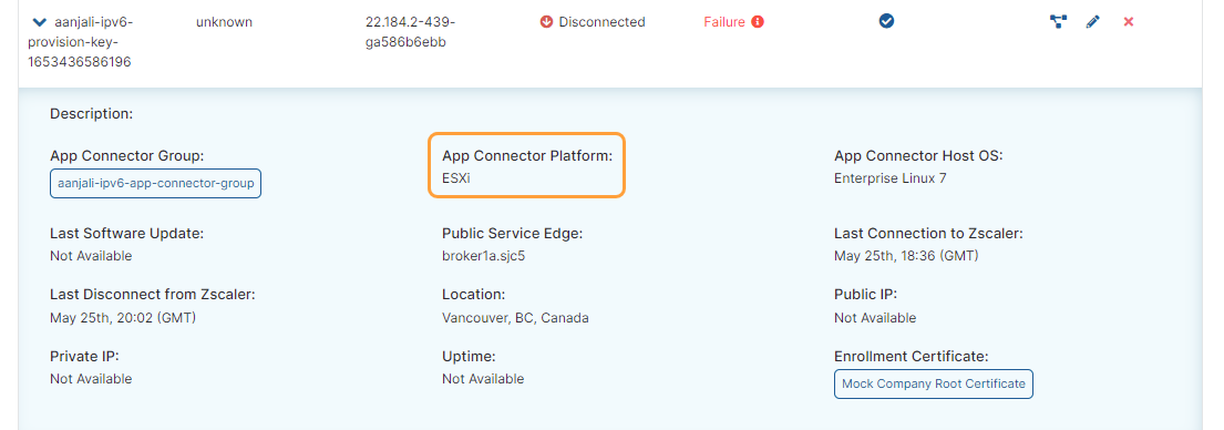 ZPA Admin Portalの[App Connector]のページにあるApp Connectorプラットフォームの詳細