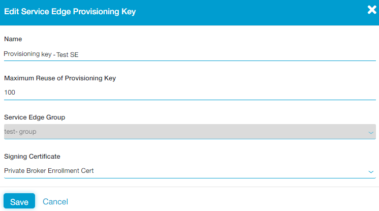 Edit ZPA Private Service Edge Provisioning Key | Zscaler