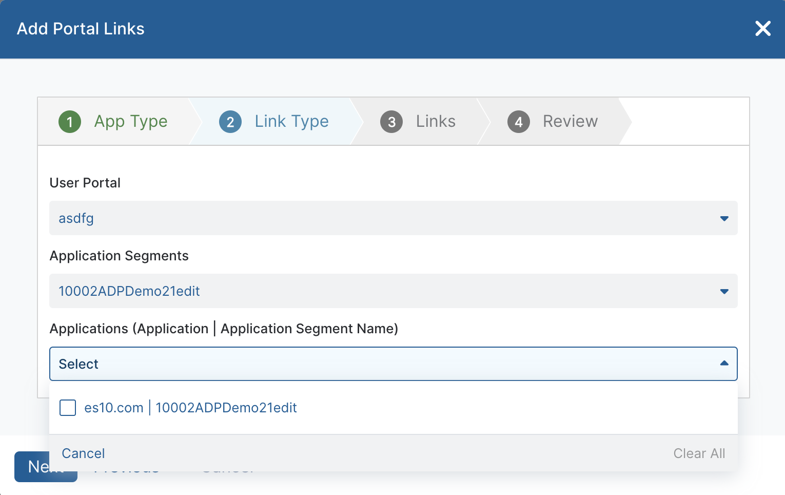 Adding a link for a private applications