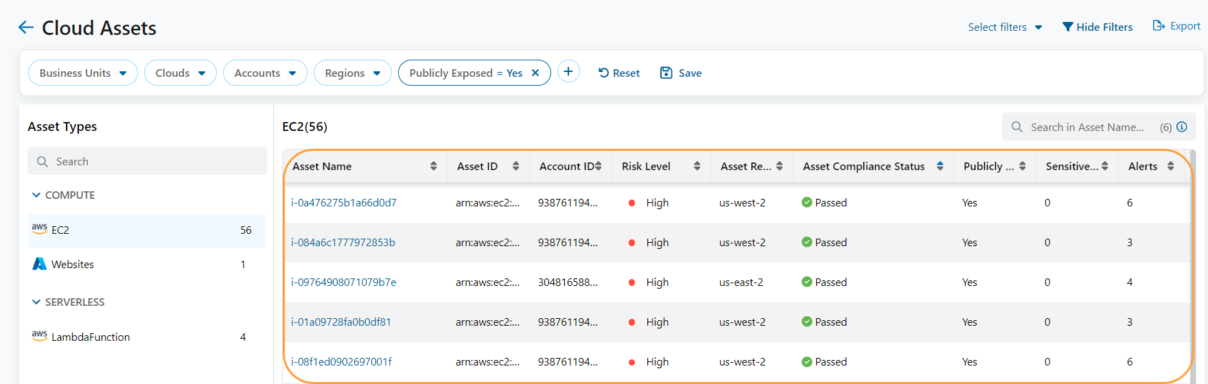 View the Cloud Asset Types